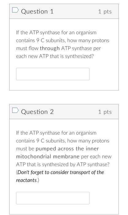 Solved If the ATP synthase for an organism contains 9C | Chegg.com