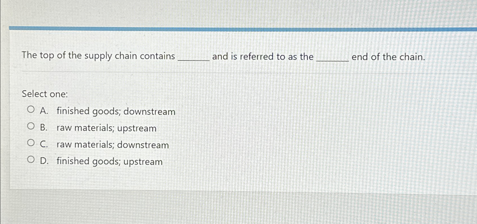 Solved The top of the supply chain contains and is referred | Chegg.com