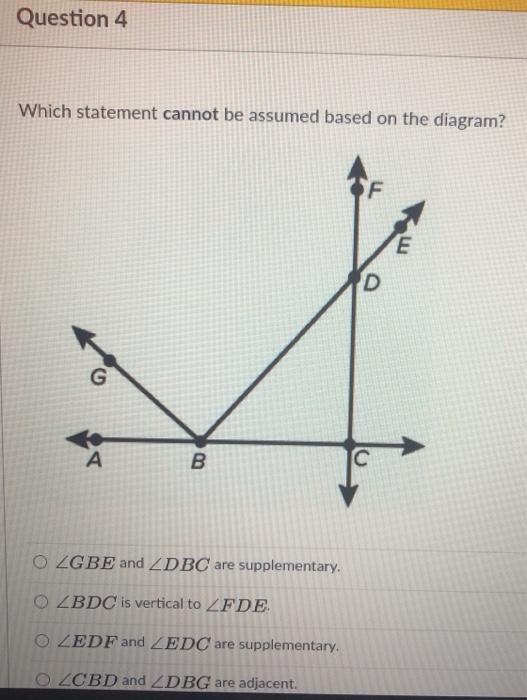 Solved Question 4 Which statement cannot be assumed based on | Chegg.com