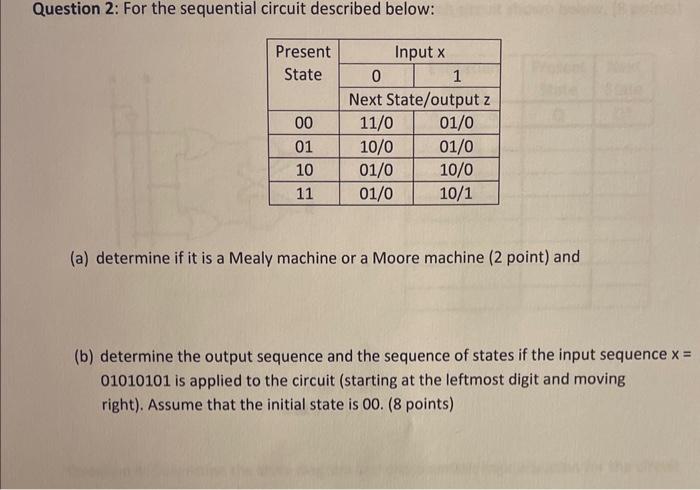 Solved Question 2: For the sequential circuit described | Chegg.com