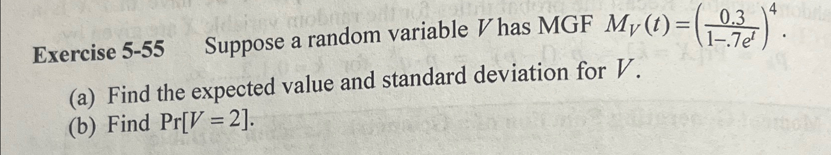 Solved Exercise 5-55 ﻿Suppose a random variable V ﻿has MGF | Chegg.com