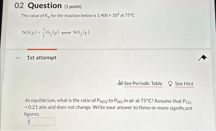 Solved 02 Question (1 point) The value of Kp for the | Chegg.com