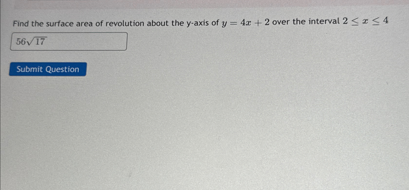 Solved Find the surface area of revolution about the y-axis | Chegg.com