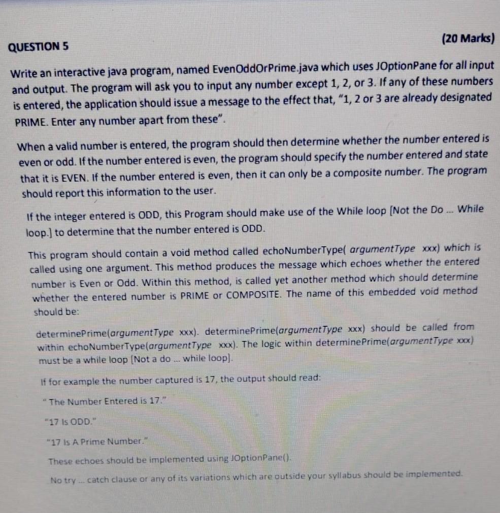 Solved QUESTION 5 (20 Marks Nrite an interactive java | Chegg.com