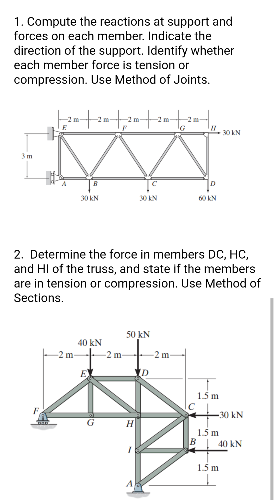 Solved 1. Compute the reactions at support and forces on | Chegg.com