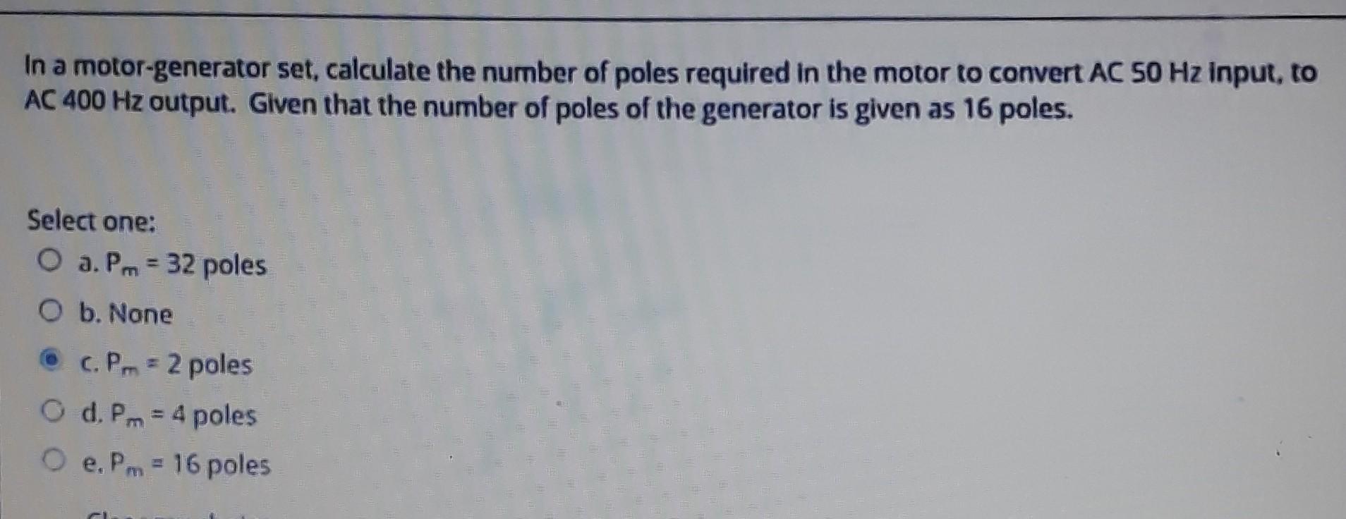 Solved In a motor-generator set, calculate the number of | Chegg.com