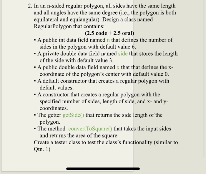 Solved 2. In an n-sided regular polygon, all sides have the | Chegg.com