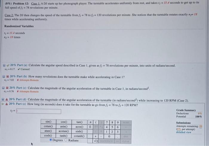 Solved full speed of fl=78 revolutions per minute. Case 2. | Chegg.com