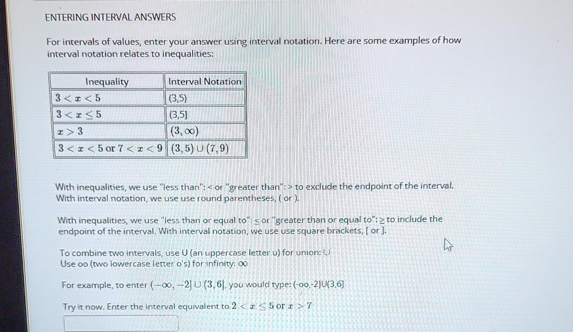 Solved For intervals of values, enter your answer using | Chegg.com