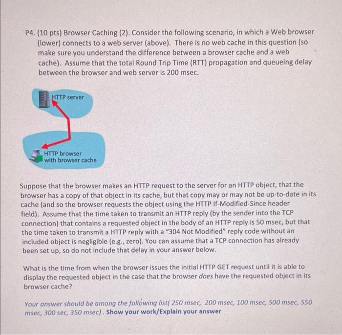 Solved P4. (10 pts) Browser Caching (2). Consider the | Chegg.com