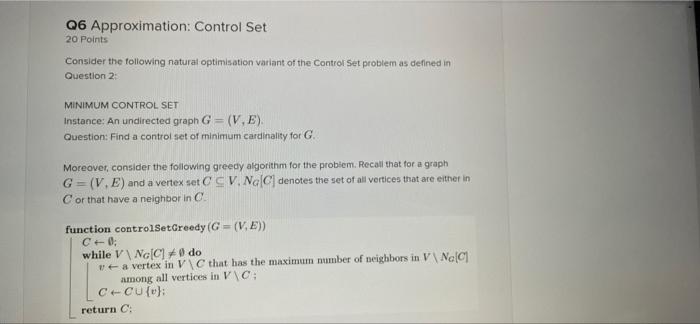Solved Q6 Approximation: Control Set 20 Points Consider the | Chegg.com