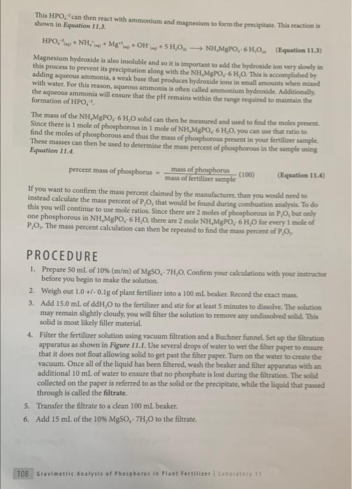 Solved LABORATORY 11 GRAVIMETRIC ANALYSIS OF PHOSPHORUS IN | Chegg.com