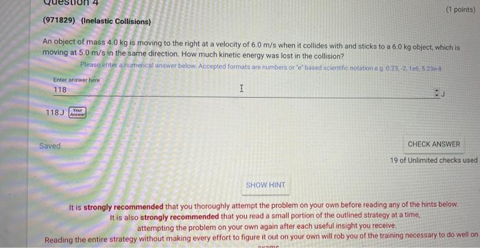 Solved (971829) \{Inelastic Collisions\} An object of mass | Chegg.com
