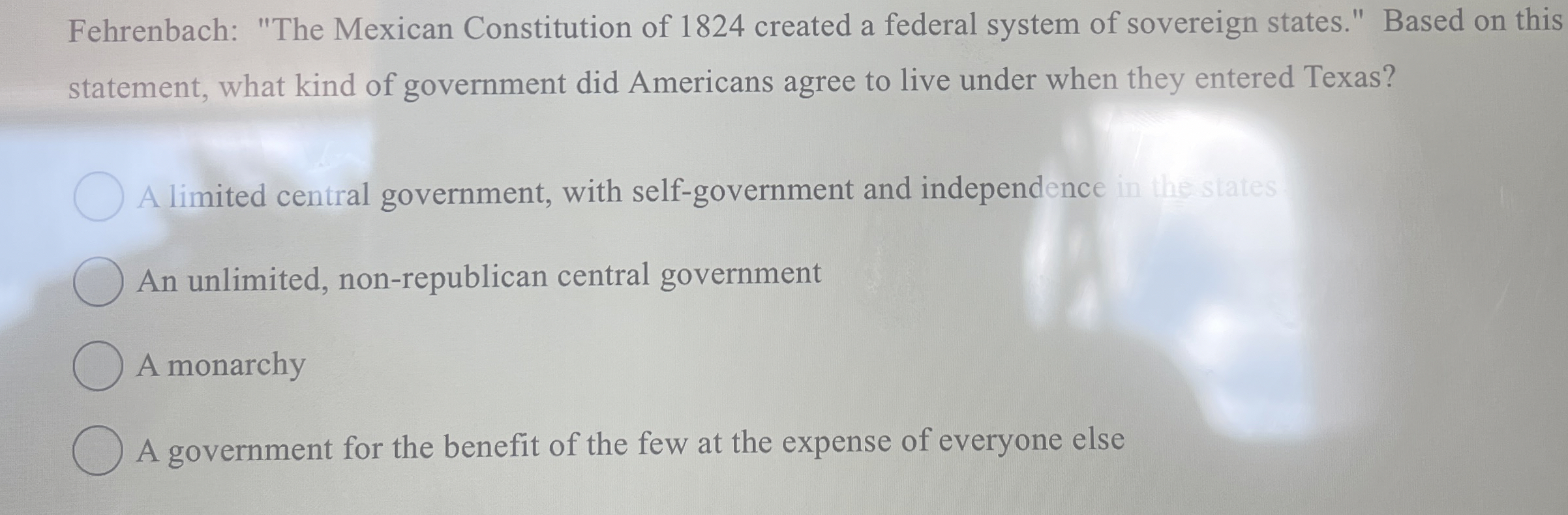 Solved Fehrenbach: "The Mexican Constitution of 1824 | Chegg.com