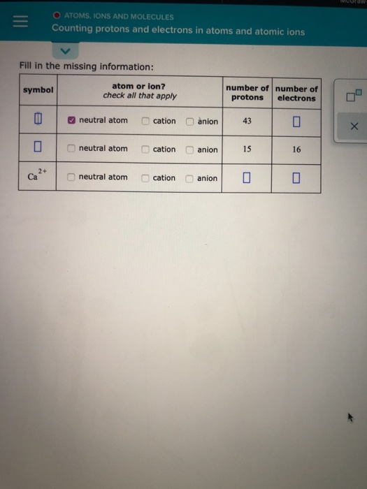 Solved O ATOMS, IONS AND MOLECULES Counting protons and | Chegg.com