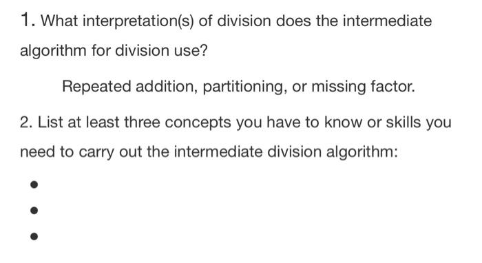 Solved 1. What interpretation(s) of division does the | Chegg.com