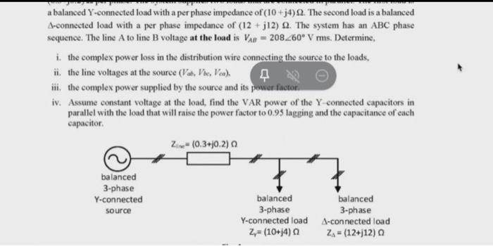 Solved a balanced Y-connected load with a per phase | Chegg.com