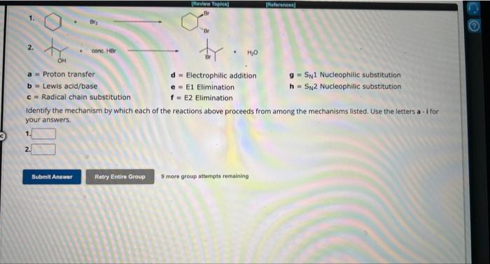 Solved a= Proton transfer d= Electrophilic addition g=SN1 | Chegg.com