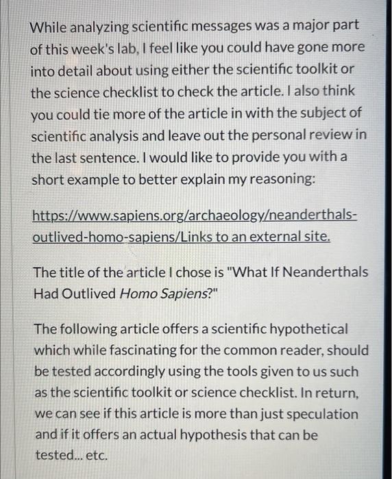 While analyzing scientific messages was a major part | Chegg.com