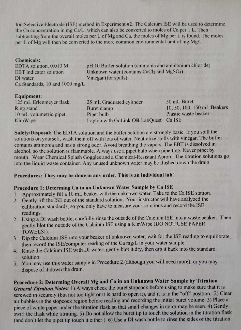 Solved Experiment #9 - Determination of Water Hardness via | Chegg.com