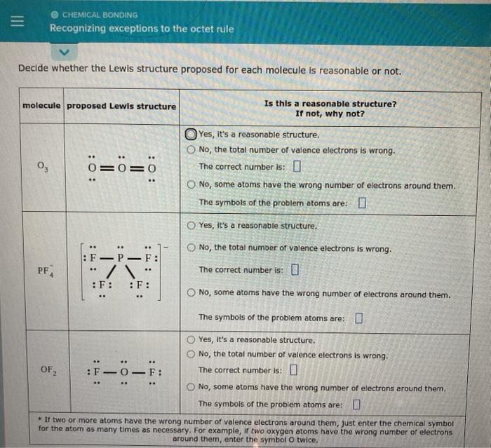 Solved III CHEMICAL BONDING Recognizing exceptions to the | Chegg.com