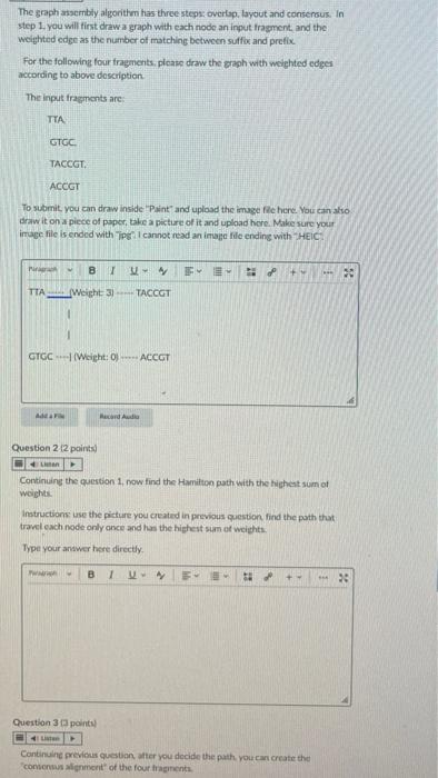 Solved The gaph assembly algorithm has three steps: overlup, | Chegg.com