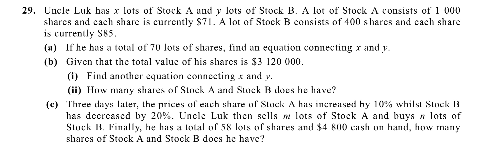 Solved Uncle Luk has x ﻿lots of Stock A and y ﻿lots of Stock | Chegg.com