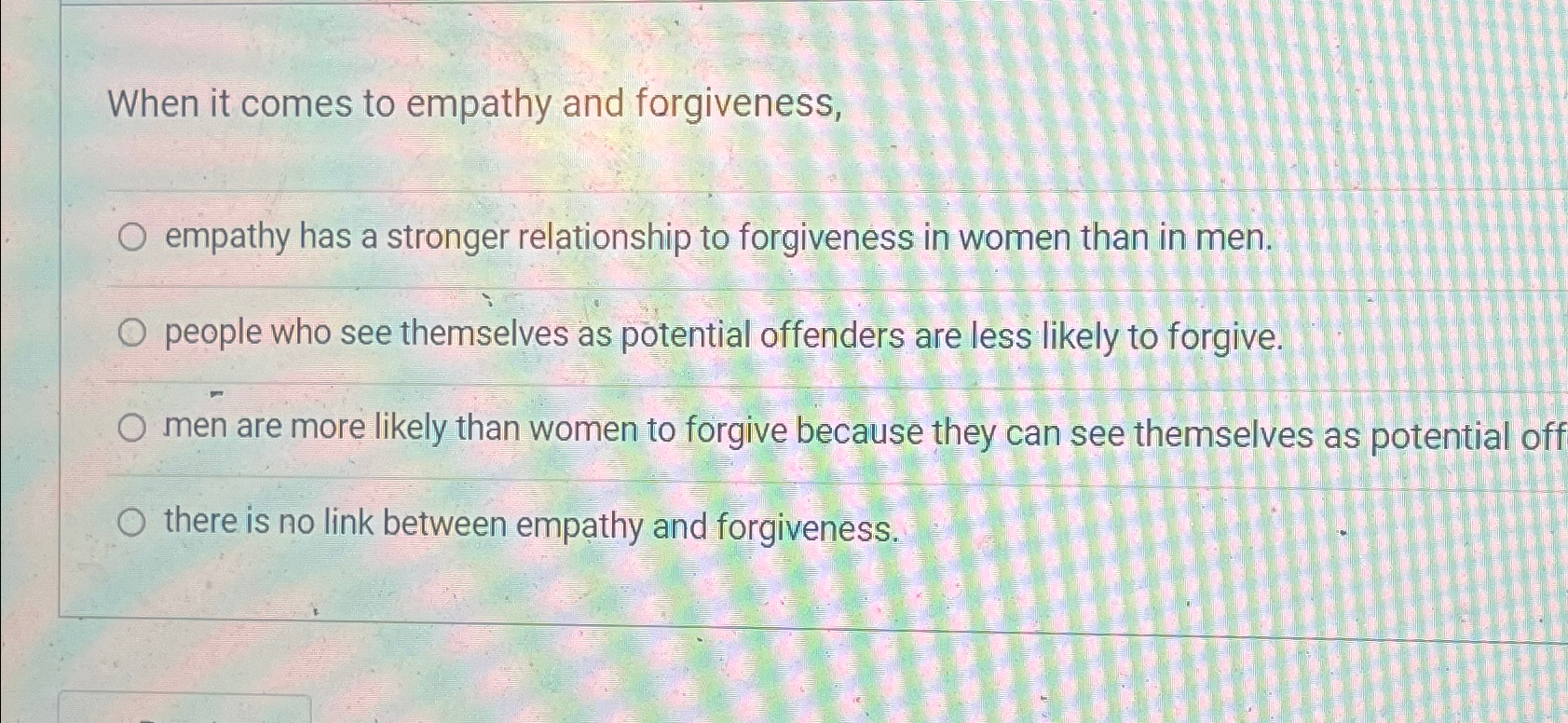 Solved When it comes to empathy and forgiveness,empathy has | Chegg.com