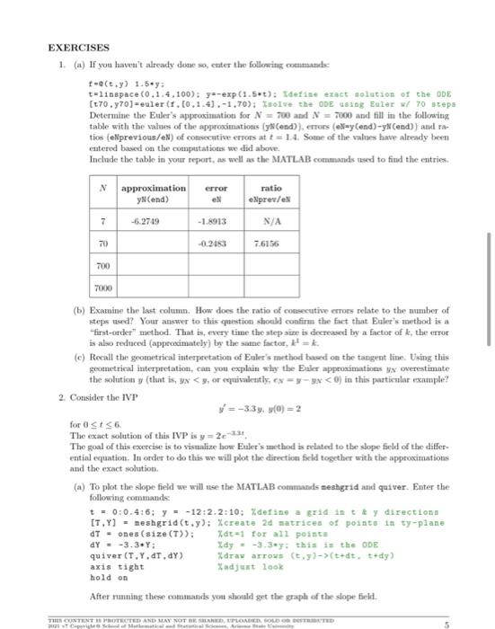 MAT 275 Laboratory 3 Numerical Solutions by Euler and | Chegg.com