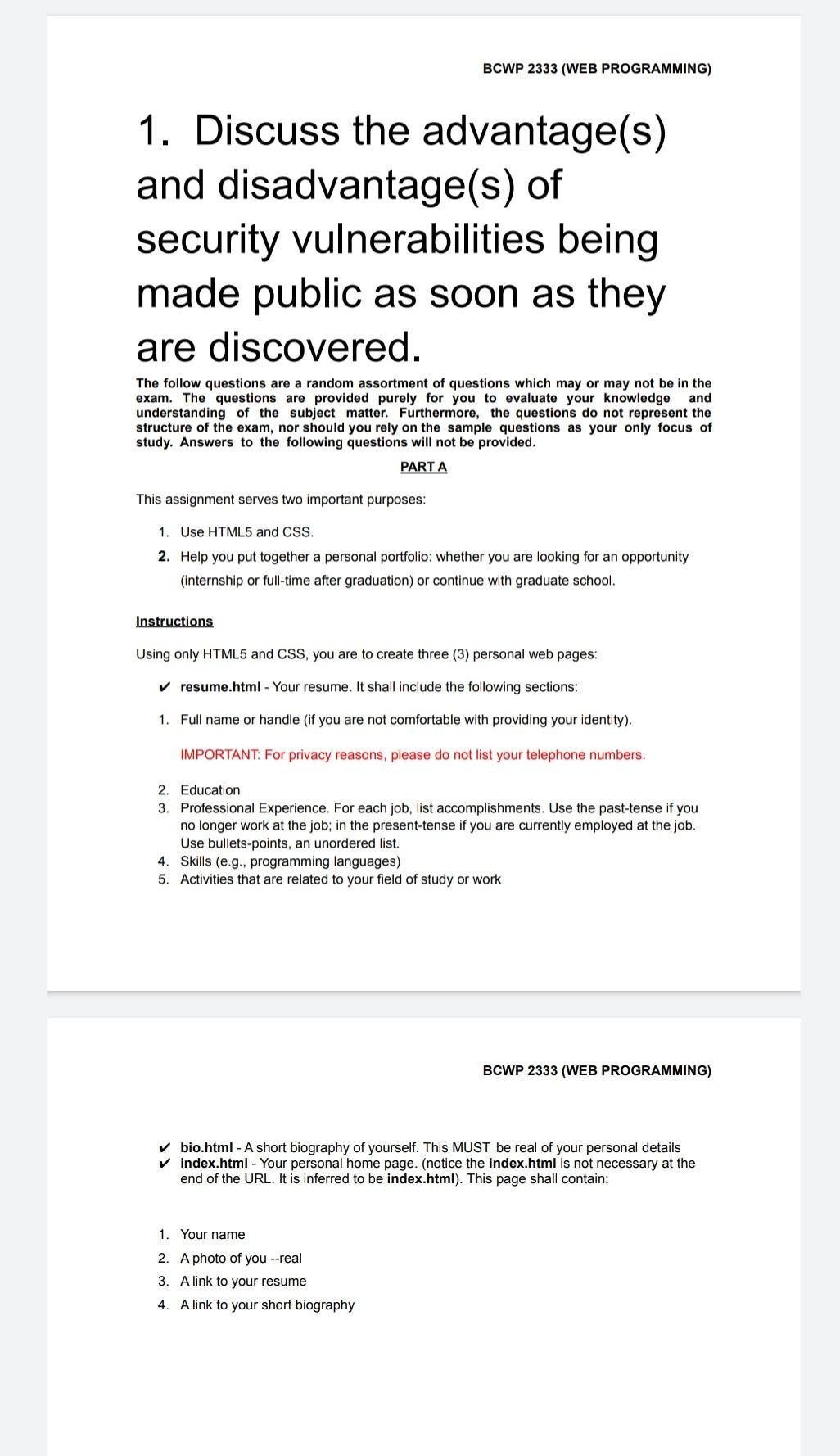 Solved BCWP 2333 (WEB PROGRAMMING) 1. Discuss the | Chegg.com