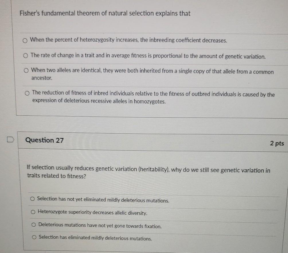 Solved Fisher's fundamental theorem of natural selection | Chegg.com