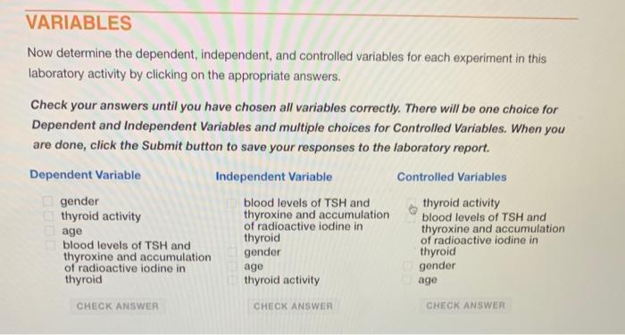 Solved VARIABLES Now determine the dependent, independent, | Chegg.com