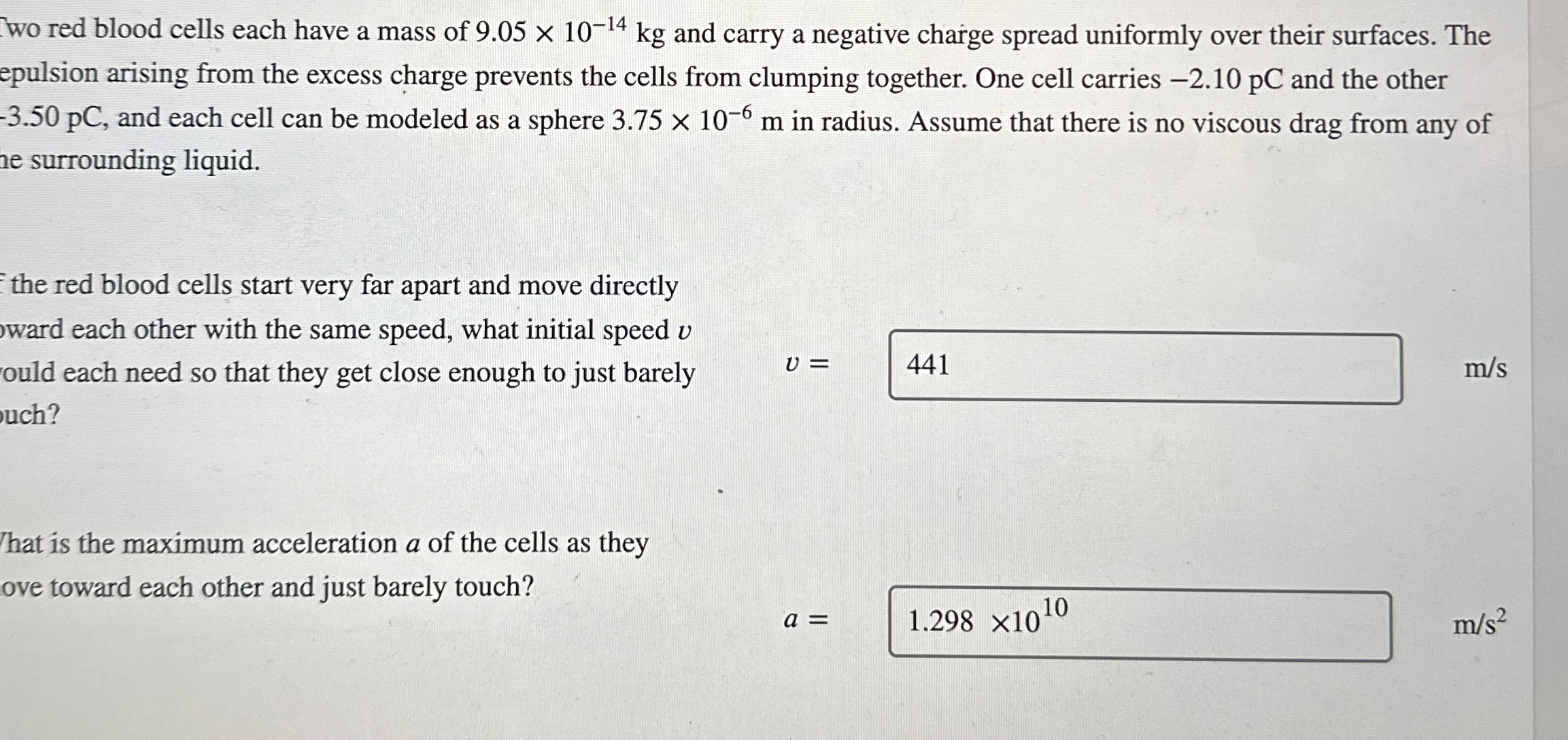 Solved wo red blood cells each have a mass of 9.05×10-14kg | Chegg.com