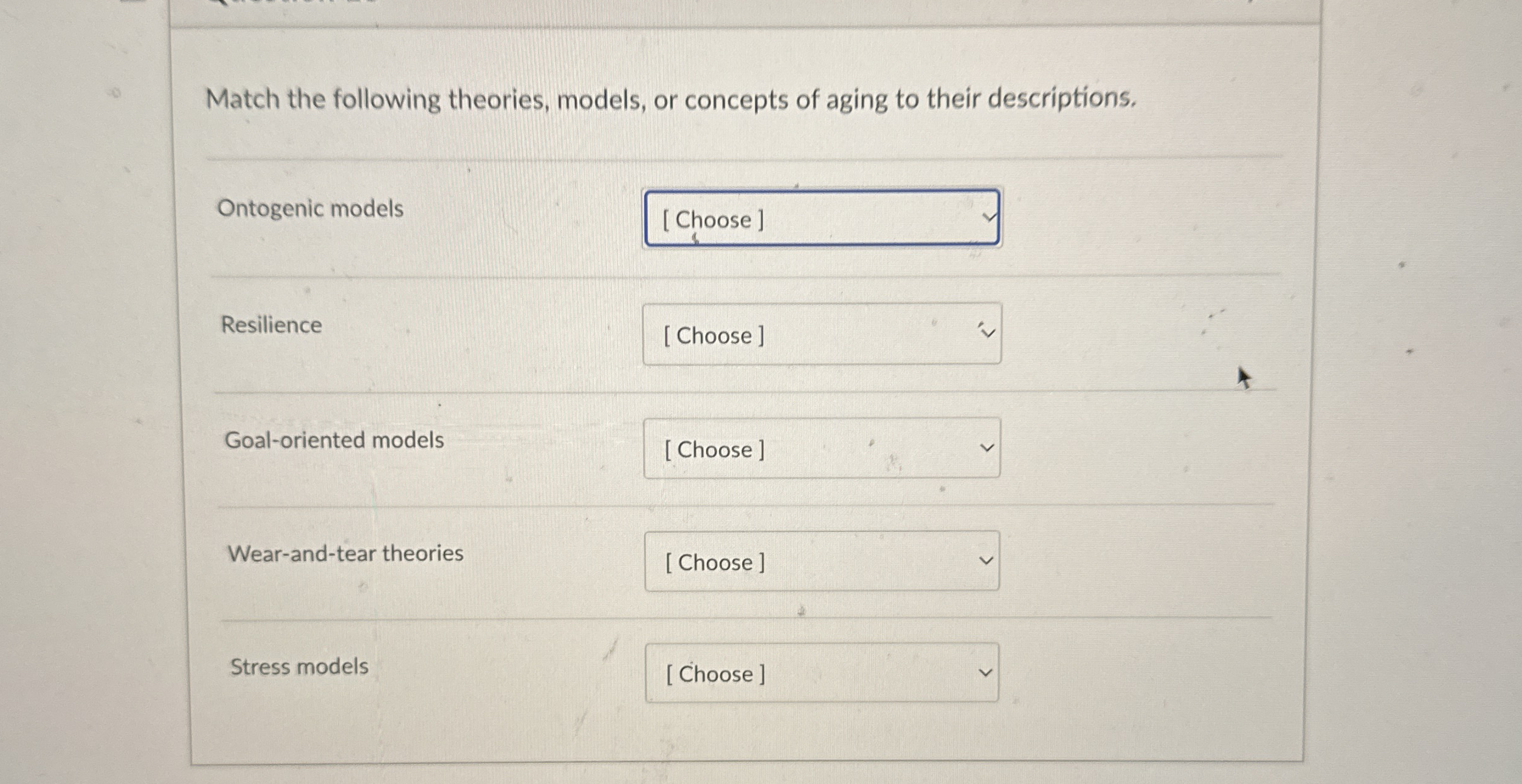 Solved Match the following theories, models, or concepts of | Chegg.com