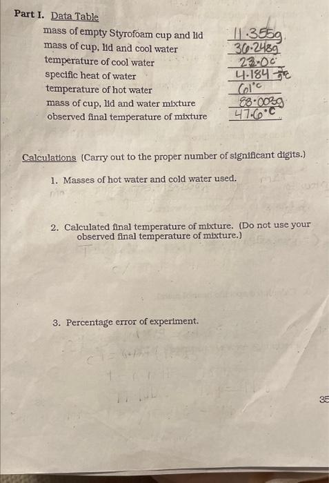 2. Calculated final temperature of mixture. (Do not | Chegg.com