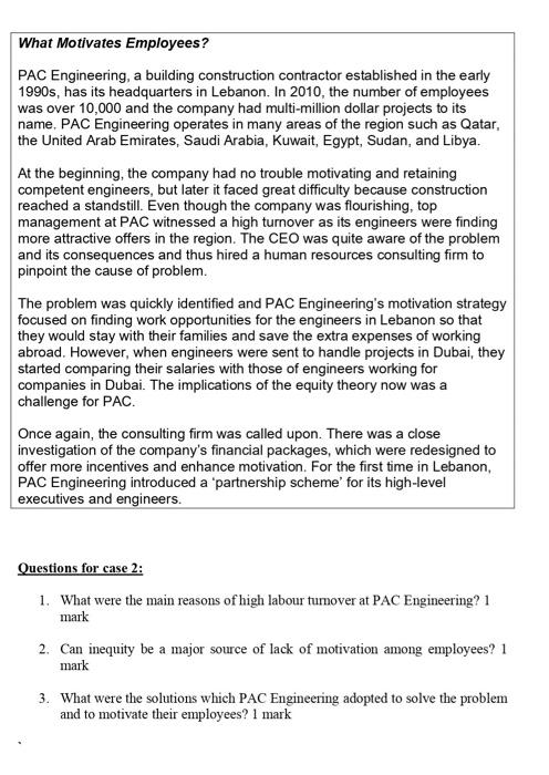 Solved What Motivates Employees? PAC Engineering, a building | Chegg.com