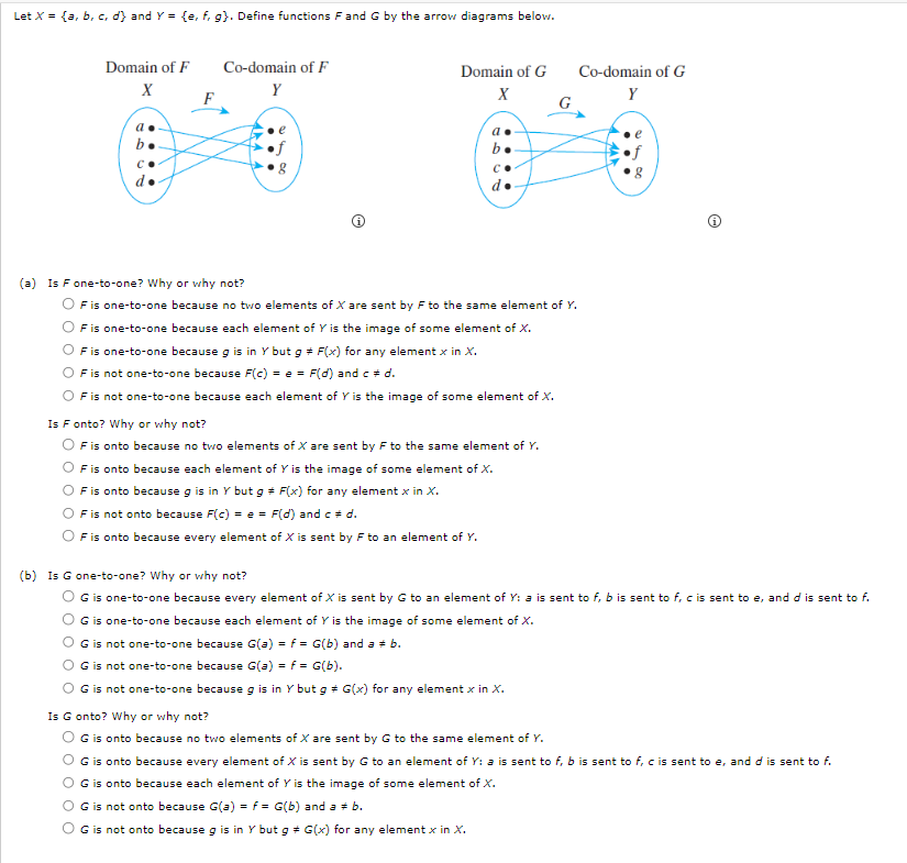 Solved Let x={a,b,c,d} ﻿and Y={e,f,g}. ﻿Define functions F | Chegg.com