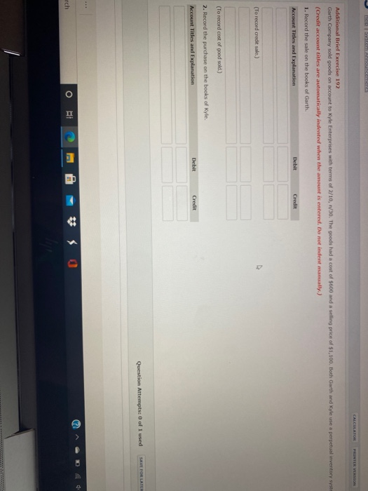 Solved CALCULATOR PRINTER VERSION Additional Brief Exercise | Chegg.com
