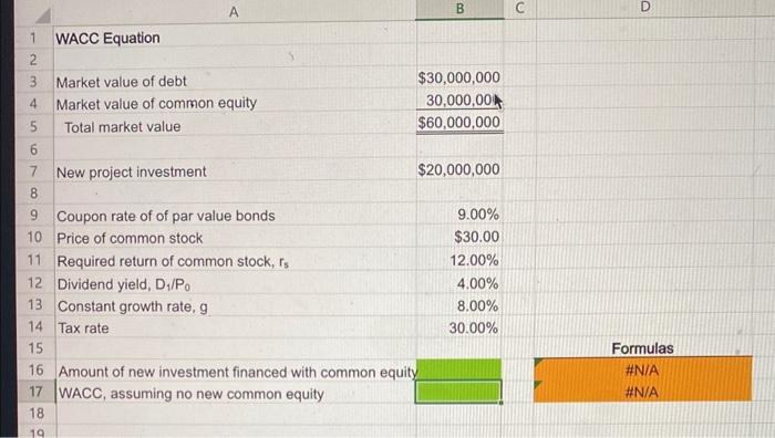 Solved Excel Online Structured Activity: WACC Estimation On | Chegg.com