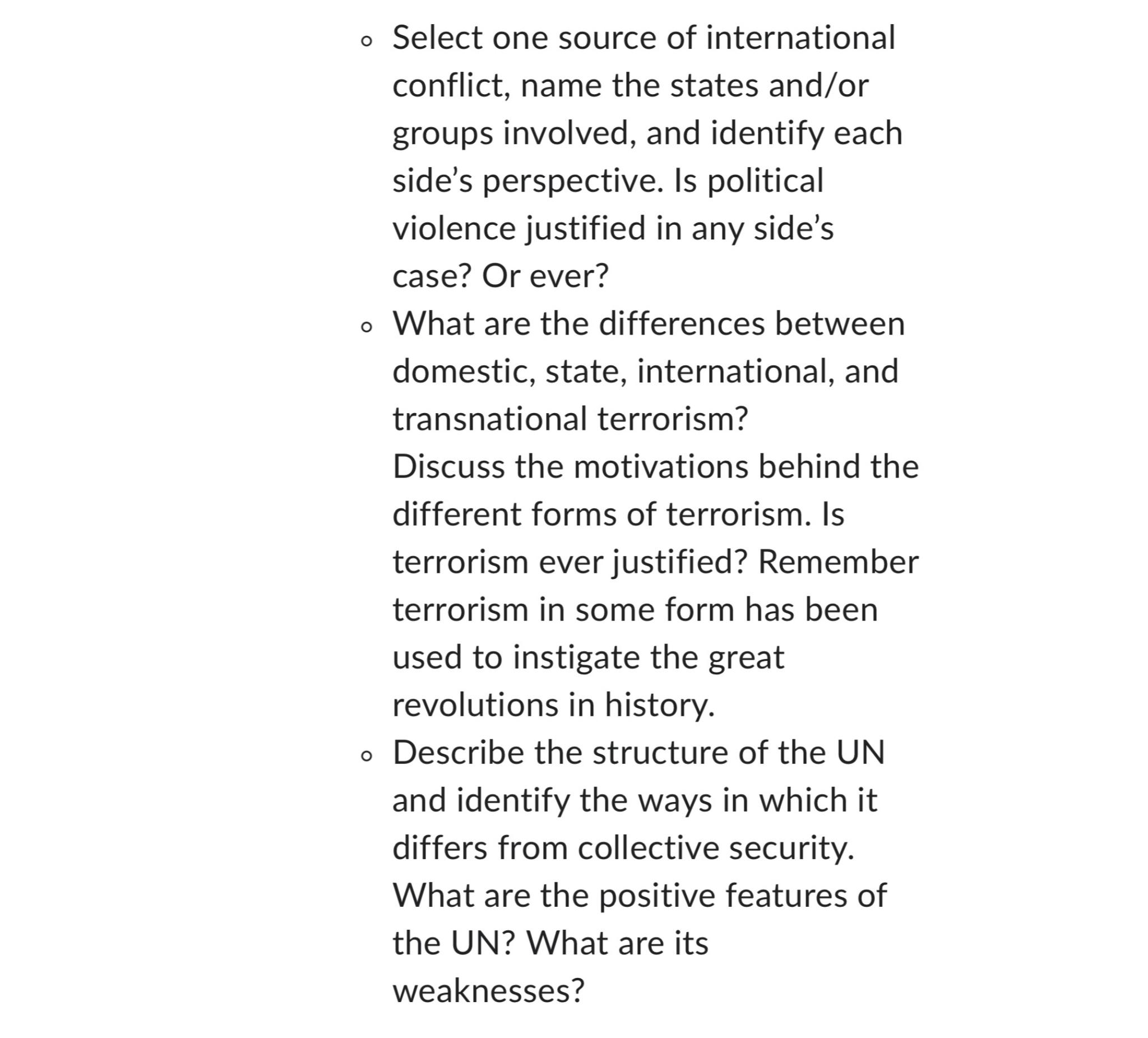 Solved Select one source of international conflict, name the | Chegg.com