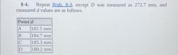 8-4. Repeat Prob. 8-3, except D was measured as 272.7 | Chegg.com 8-4. Repeat Prob. 8-3, except D was measured as 272.7 | Chegg.com