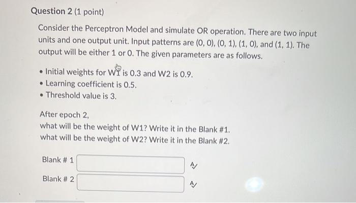 Solved Question 2 (1 point) Consider the Perceptron Model | Chegg.com
