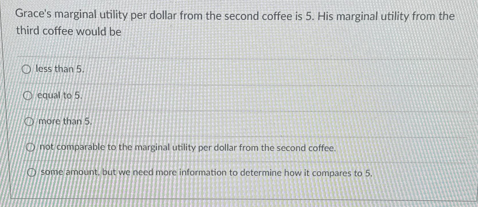 Solved Grace's marginal utility per dollar from the second | Chegg.com