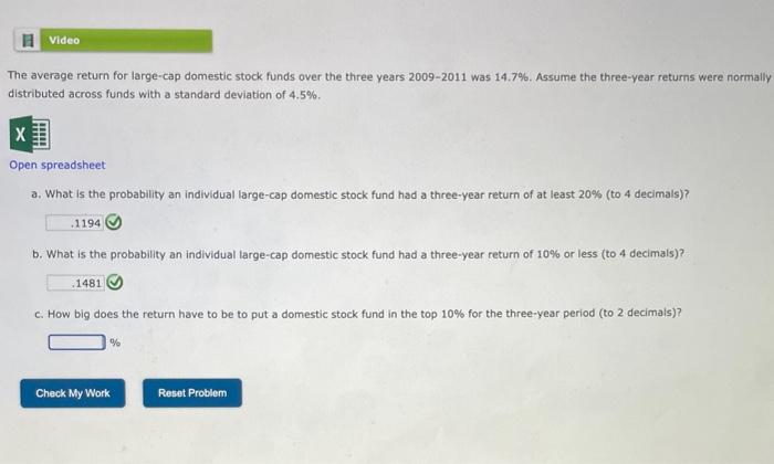 Solved The average return for large-cap domestic stock funds | Chegg.com