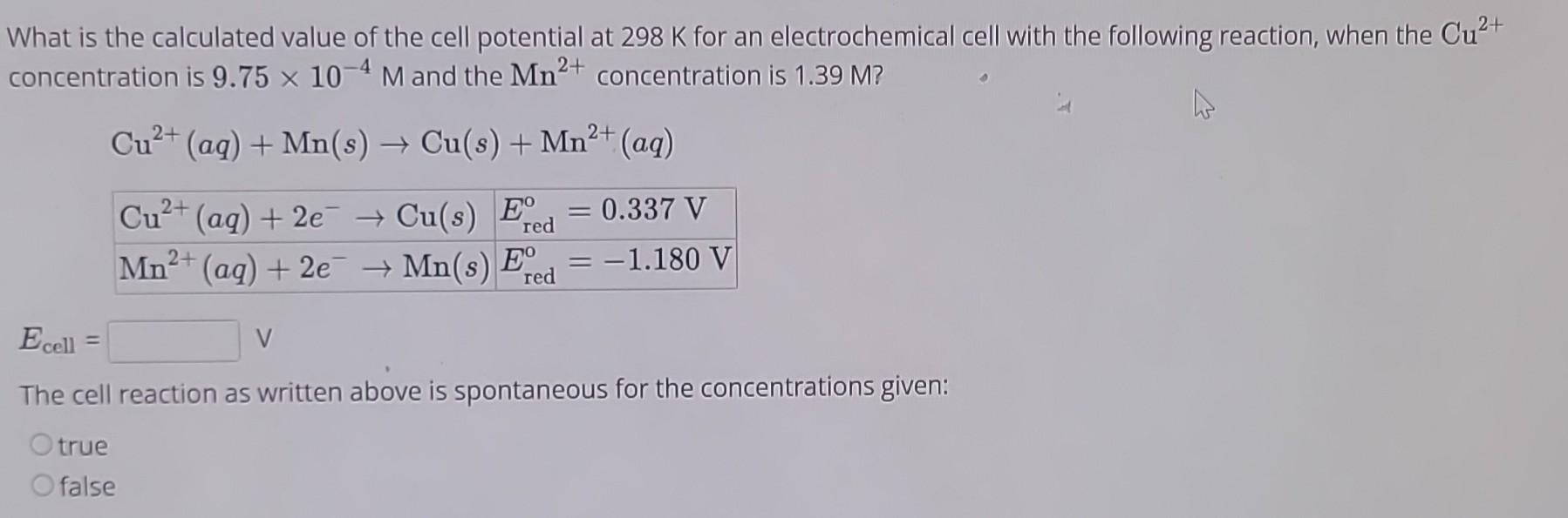 Solved What Is The Calculated Value Of The Cell Potential At