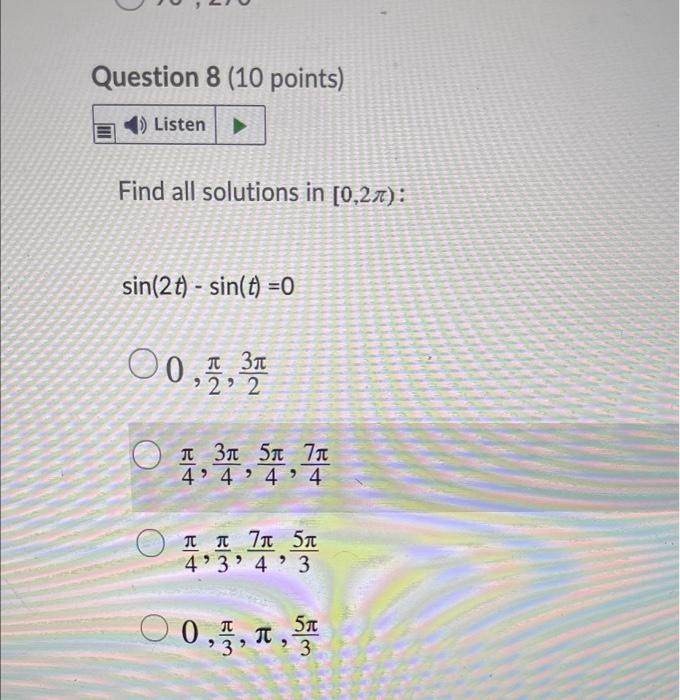 Solved Question 8 (10 points) 1) Listen Find all solutions | Chegg.com Solved Question 8 (10 points) 1) Listen Find all solutions | Chegg.com