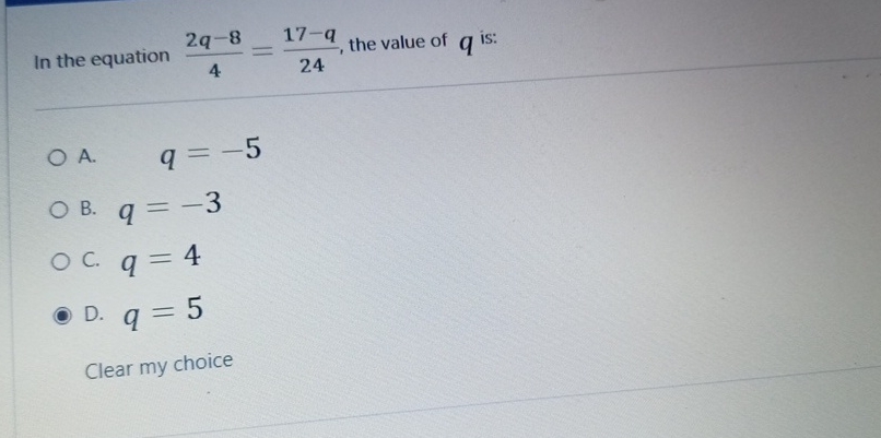 Solved In the equation 2q-84=17-q24, ﻿the value of q | Chegg.com