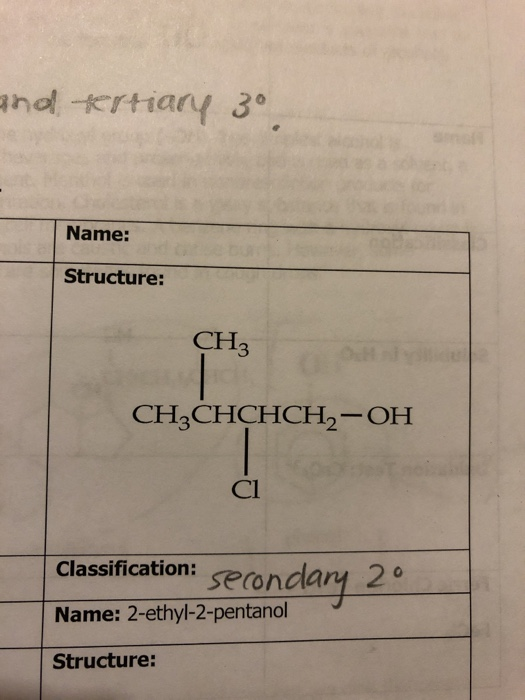 Solved and tertiary 30 Name: Structure: CH3 CH3CHCHCH2-OH C | Chegg.com
