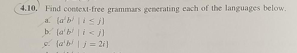 Solved 4.10. Find context-free grammars generating each of | Chegg.com