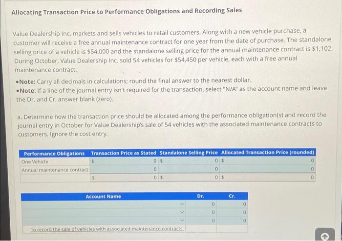 Solved Allocating Transaction Price to Performance | Chegg.com
